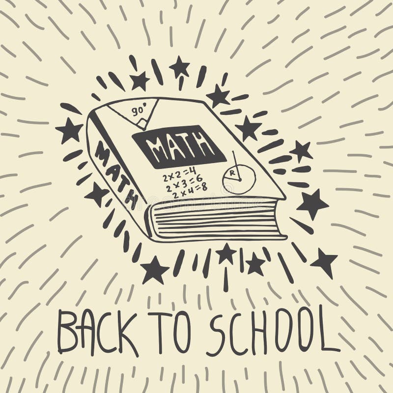 Back To School Hand Drawn Doodle Card with Math Textbook Stock ...