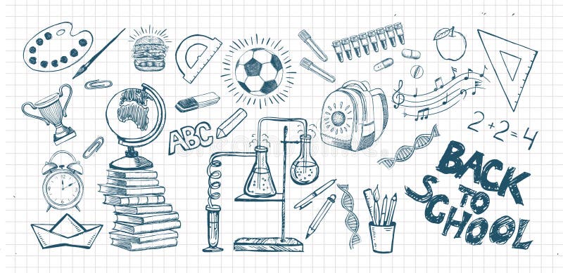 Back To School. Hand Drawn Doodle Illustration. Vector Set. Stock ...