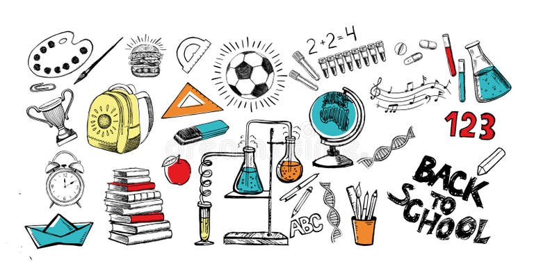 Back To School. Hand Drawn Doodle Illustration. Vector Set. Stock ...