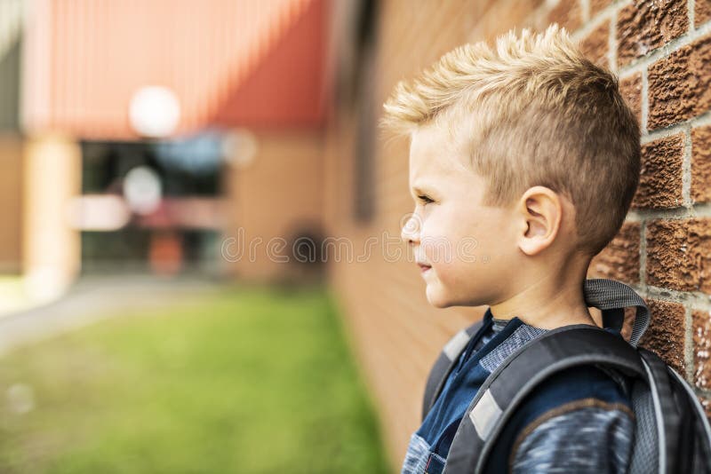 A Back To School. Happy Little Boy with Backpack Stock Photo - Image of ...