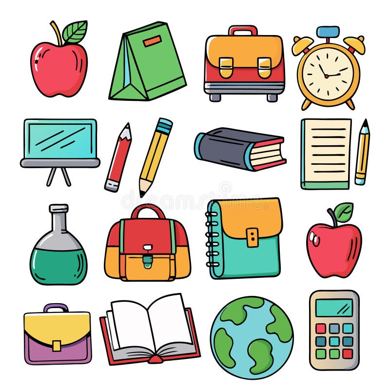 Colorful Cartoon School Icons in Various Shapes Perfect for Education ...