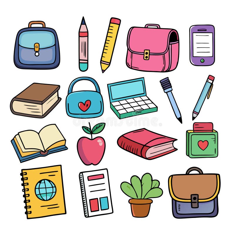 Cartoon Style Back To School Items Illustration, Colorful Vector ...