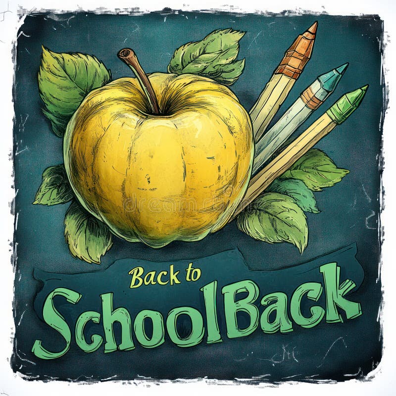Back To School Illustration with Apple and Crayons Stock Illustration ...