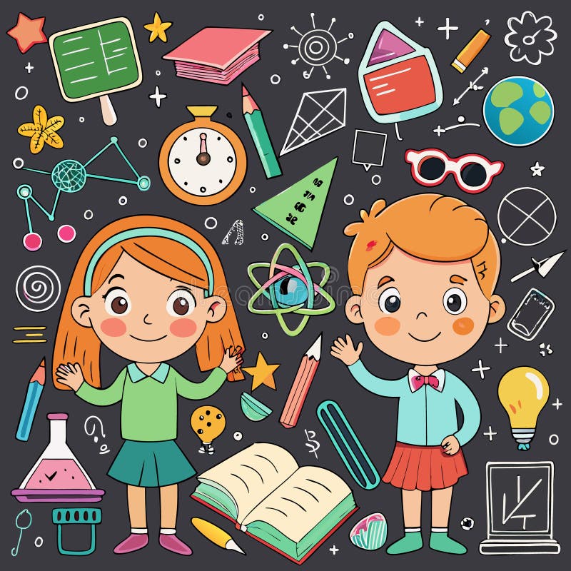 Back-to-school Illustration Featuring Two Children Surrounded by ...