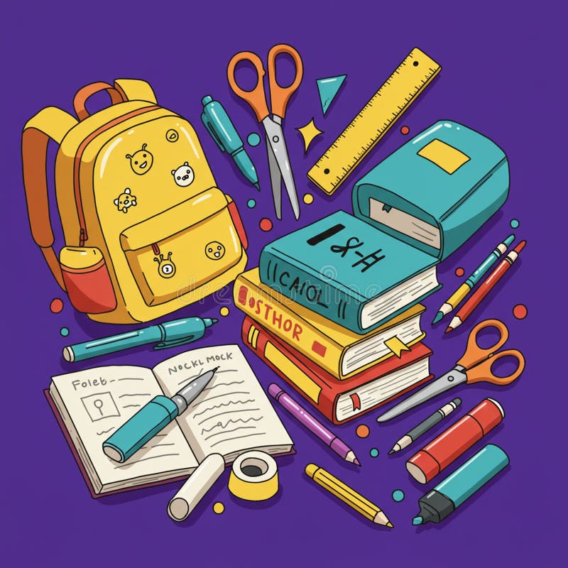 Back-to-school Illustration Featuring a Yellow Backpack Adorned with Cute Stickers, Stock ...