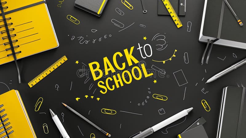 Back To School Illustration in Yellow and Black Colors Stock Photo ...