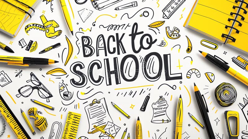 Back To School - Illustration in Yellow White Black Colors Stock Photo ...