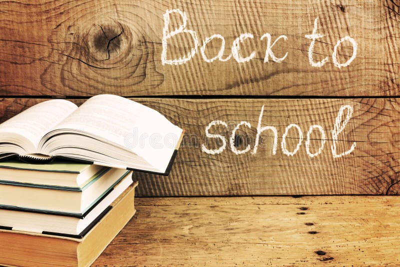 Back To School Inscription Books Over Rustic Table Stock Photos - Free ...