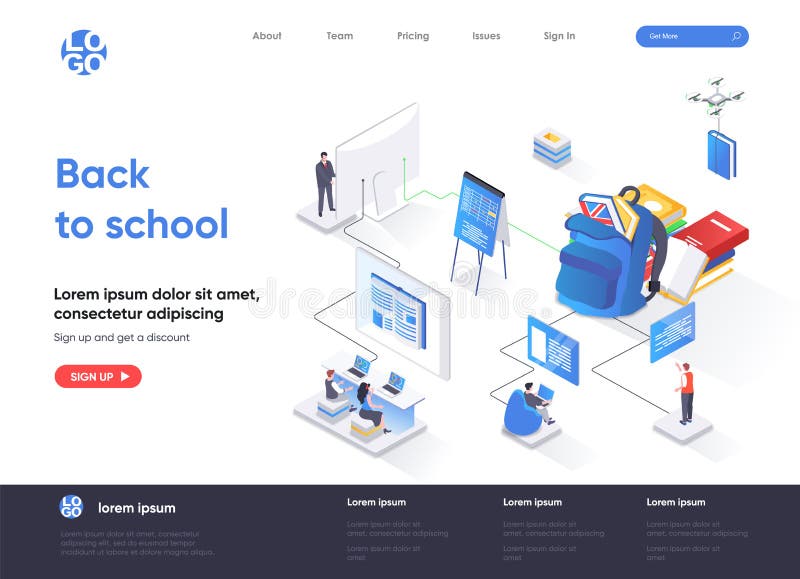 Back To School Isometric Landing Page. Stock Vector - Illustration of ...