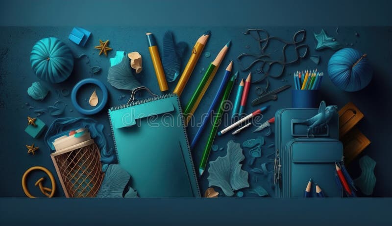 Back To School with School Items and Elements, Online Learning, Study ...