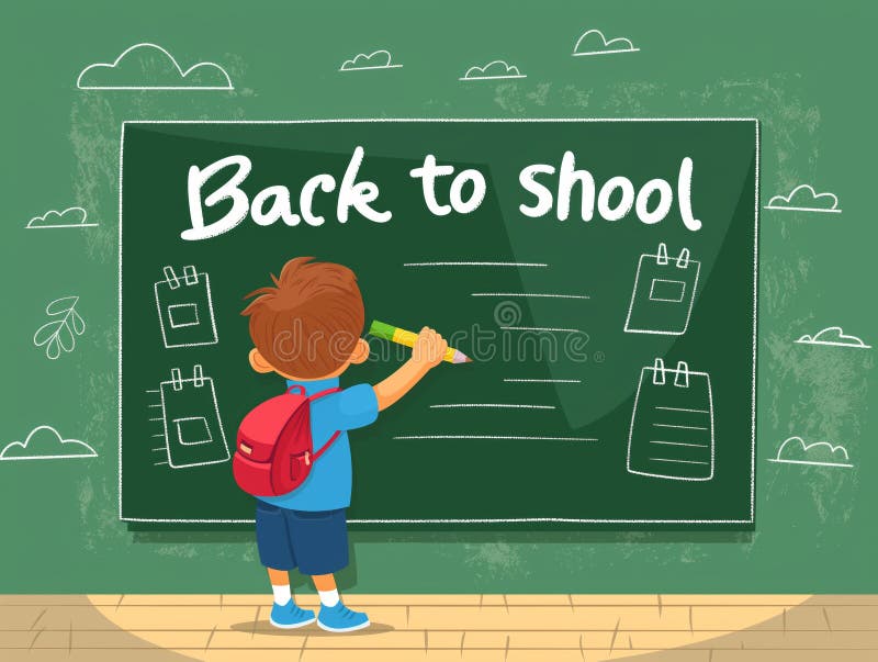Back To School. Kid Writing Back To School on the Blackboard Stock ...