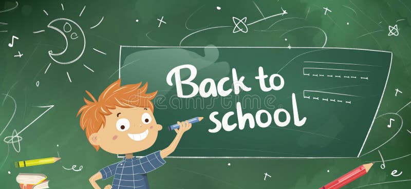 Back To School. Kid Writing Back To School on the Blackboard Stock ...