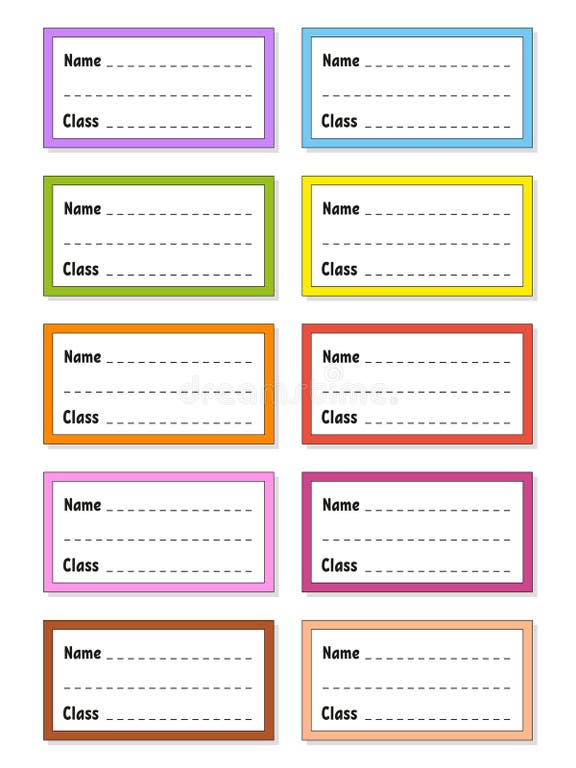 Back To School Labels. Set Stickers for Notebook. Name and Class ...