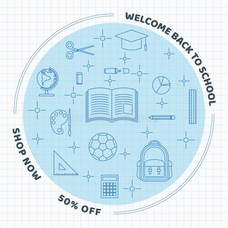 Back To School Line Elements on Grid Paper Banners Stock Vector ...