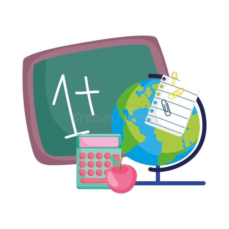 Back To School, Maths Example Chalkboard Globe Map Calculator Apple ...
