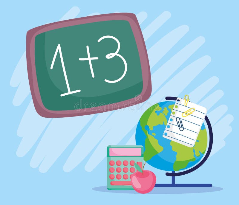 Back To School, Maths Example Chalkboard Globe Map Calculator Apple ...