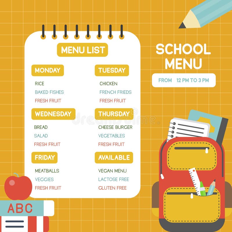 Back To School, School Menu Poster Template Stock Vector - Illustration ...
