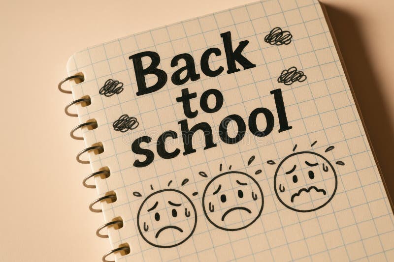 Back To School Message on Notebook with Hand Drawn Sad Faces Expressing ...