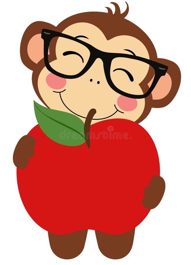 Back To School Monkey Holding an Apple Stock Vector - Illustration of ...