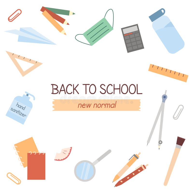 Back To School New Normal Slogan Written on Postcard. Set of Various ...
