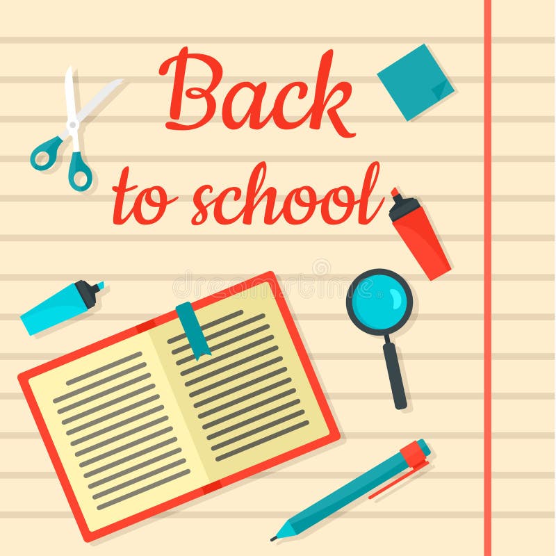 Back To School Notebook Background, Flat Style Stock Illustration ...