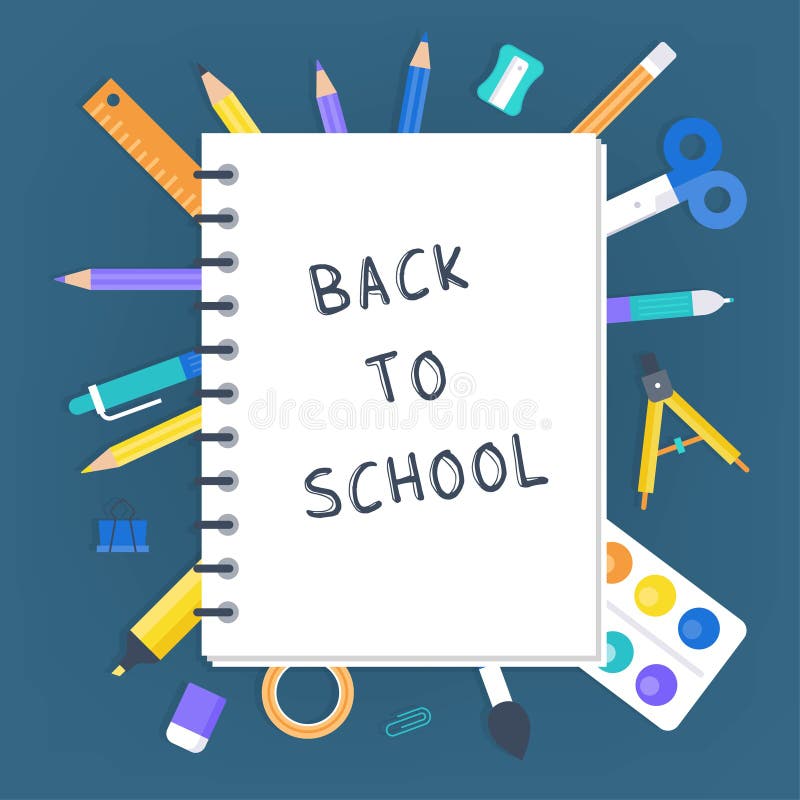 Back To School, Notebook with School Supplies Vector Stock Vector ...