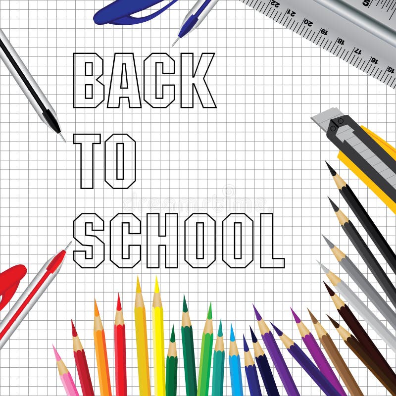 Back To School on a Object Tool Background. Pencil Ruler and Tool on a ...