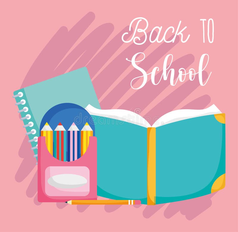 Back To School, Open Book Notebook and Color Pencils Elementary ...