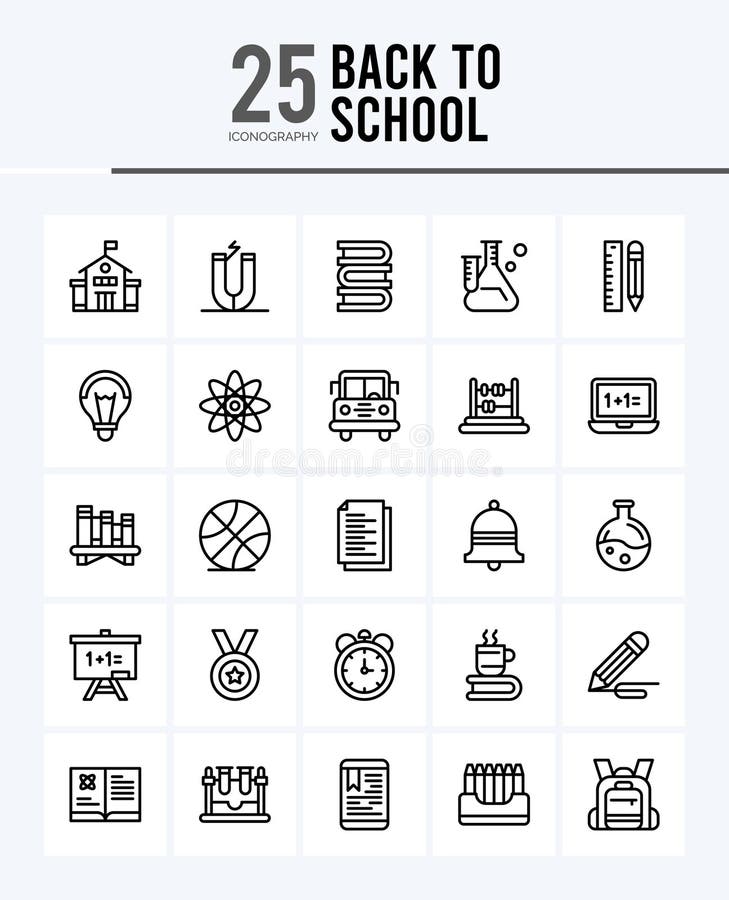 25 Back To School Outline Icons Pack Vector Illustration Stock Vector ...