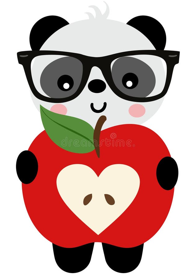 Back To School Panda Holding an Apple Stock Vector - Illustration of ...