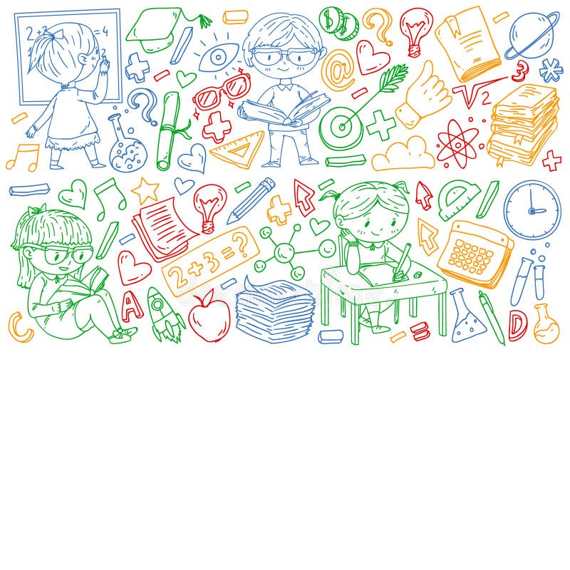 Back To School. Pattern with Books, Education Element and Little ...