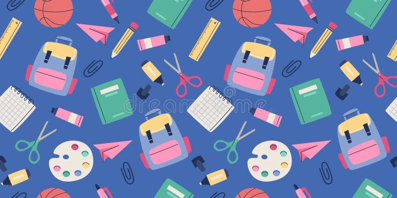Back To School Pattern. Cute School Supplies. Vector Illustration in ...