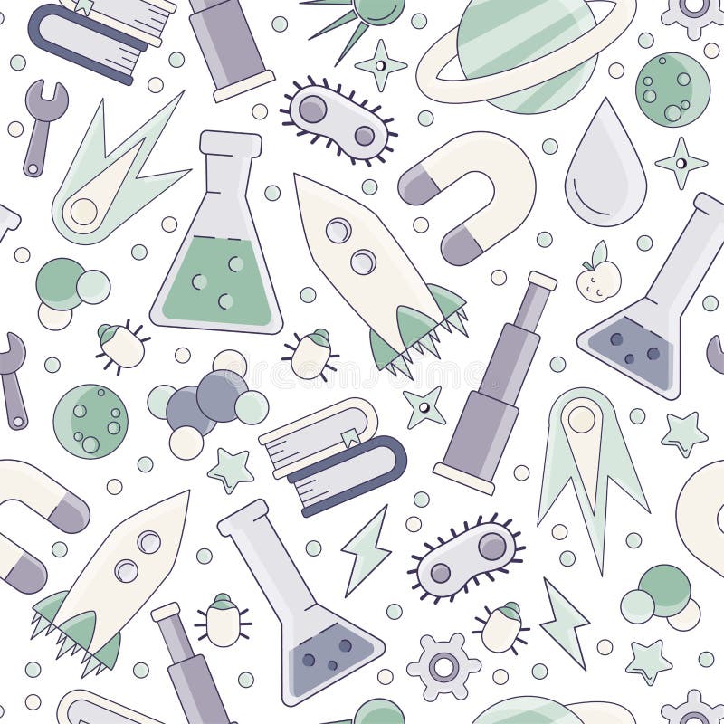 Science Flat Seamless Pattern with Scientific Elements - Molecule, Atom ...