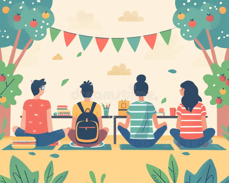 Back To School Picnic Flat Design Front View Teachers Animation Split ...