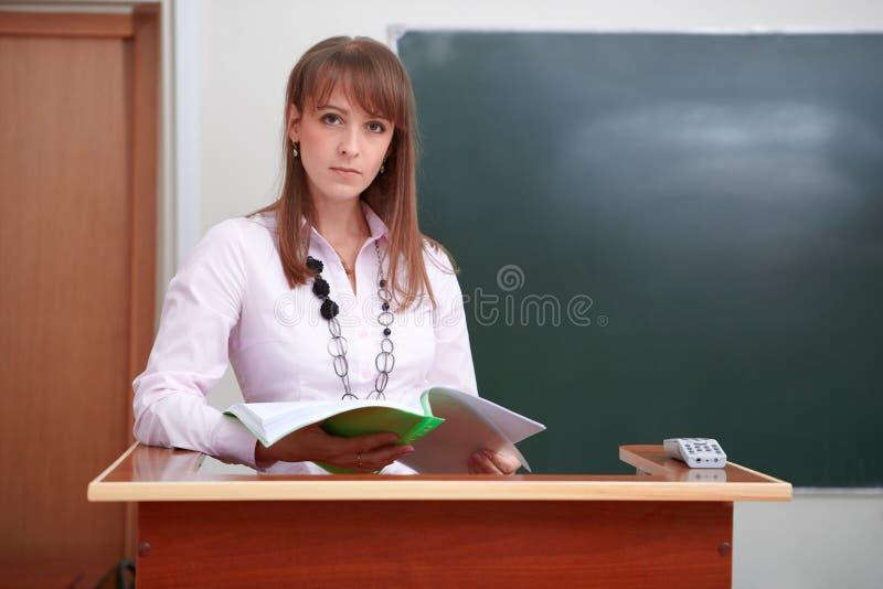 Back To School. Portrait of Teacher at Tribune. Stock Photo - Image of ...