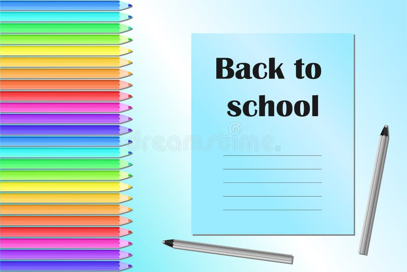 Back To School, Poster, Banner with Colored Pencils and Notebook Stock ...