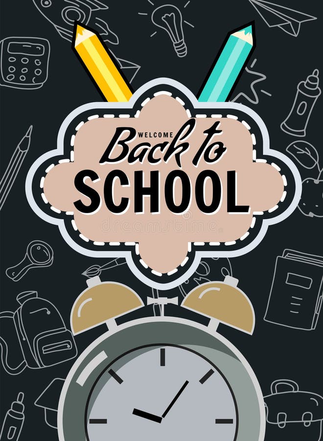 Back To School Poster Clock Alarm Clock, Retro. Background Template ...