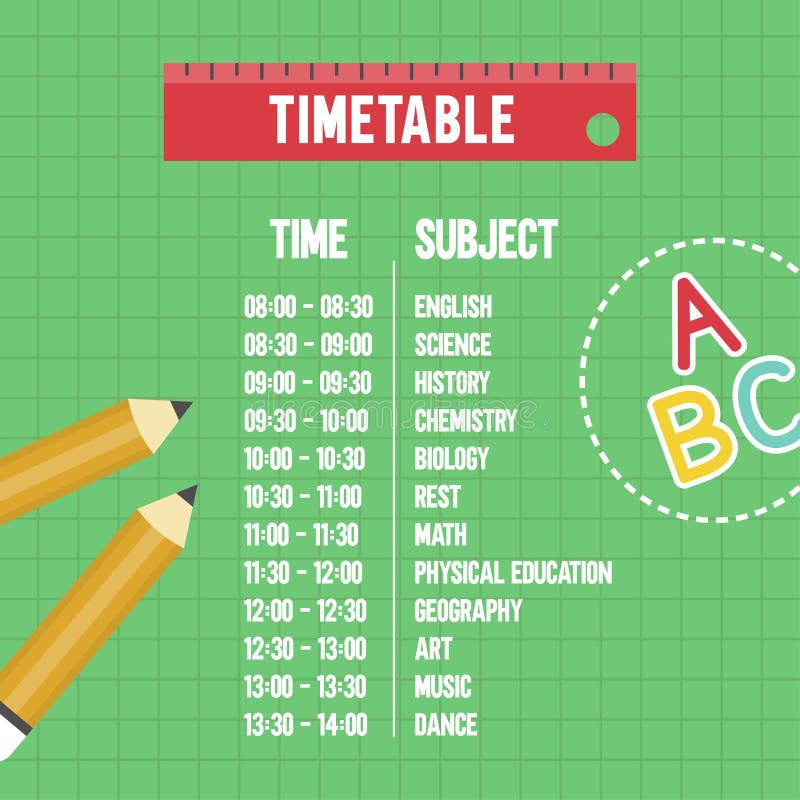 Back To School Poster Template, School Time Table Stock Vector ...