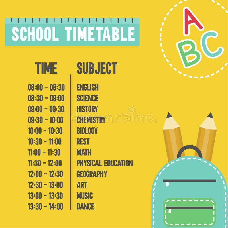 Back To School Poster Template, School Time Table Stock Vector ...