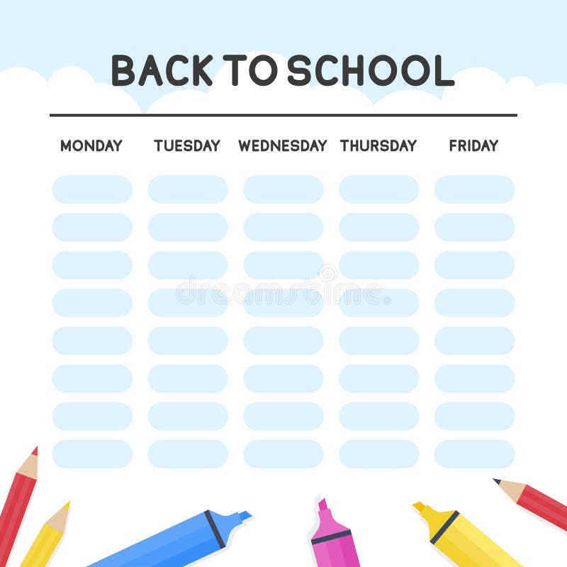 Back To School Poster Template, School Time Table Stock Vector ...