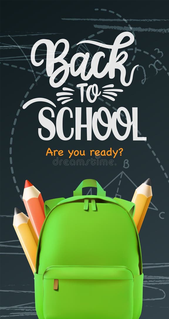 Back To School Poster. Welcome Back To School Text with School Color Backpack and Pencil ...