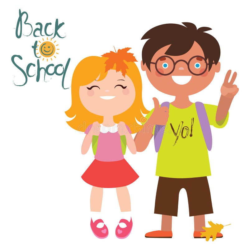 Back To School Print Design with Two Kids Stock Vector - Illustration ...
