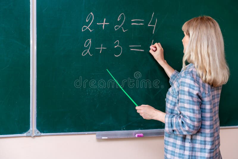 Back To School. the Professor Solves the Problem at the Blackboard ...