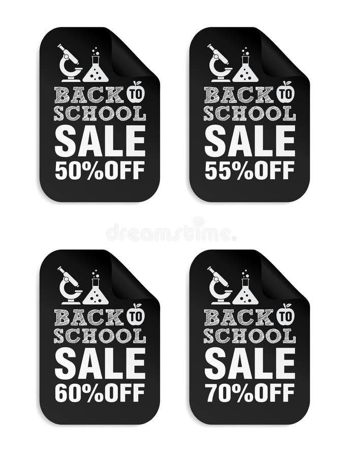 Back To School Sale Black Stickers Set 50 , 55 , 60 , 70 Off with ...