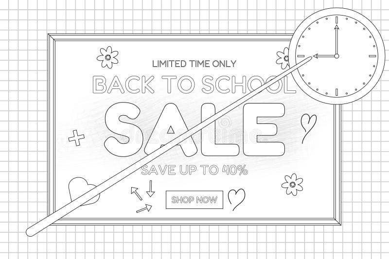 Back To School Sale Coloring Page with Clock and Pointer Stock ...
