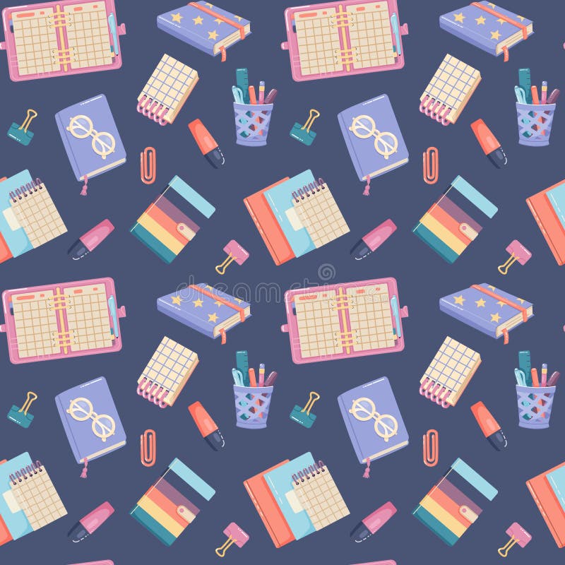 Back To School Seamless Pattern with Supplies. Stock Vector - Illustration of colorful, cute ...