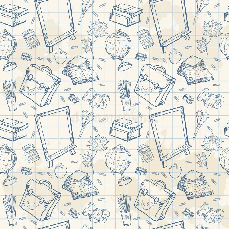 Back To School Seamless Pattern with Various Study Stock Illustration ...