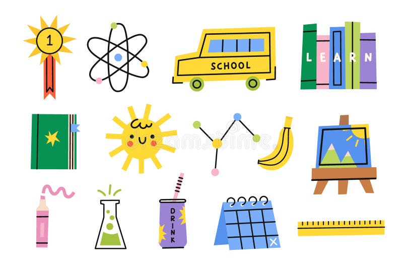 Back To School Set. Collection of School Supplies. Vector Flat ...