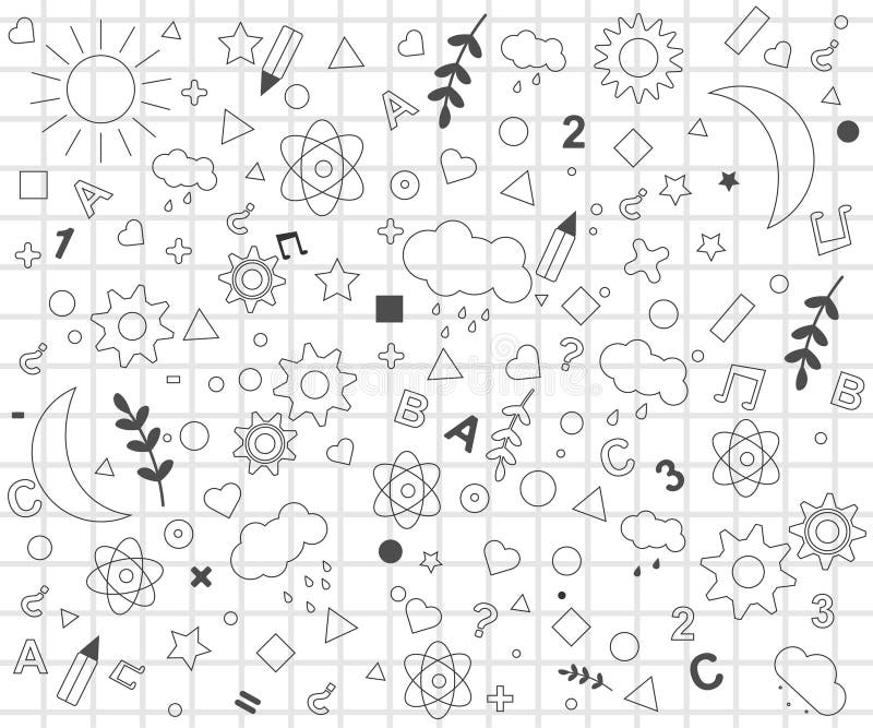 Back To School Set of Elements in a Stroke on a Sheet in a Cage. Banner Welcome Back To School ...