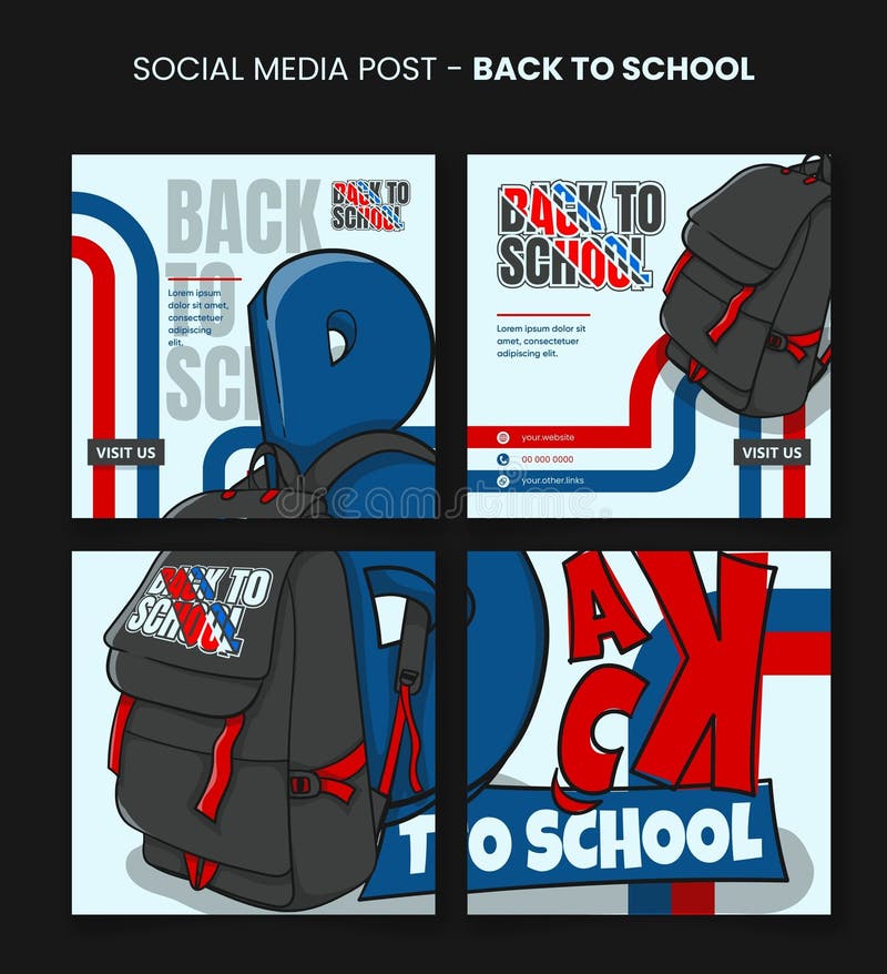 Back To School. Set of Social Media Post Template with Typography of ...